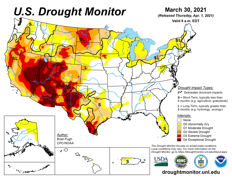 #Drought Conditions Continue in Spring 2021 — NASA – Coyote Gulch