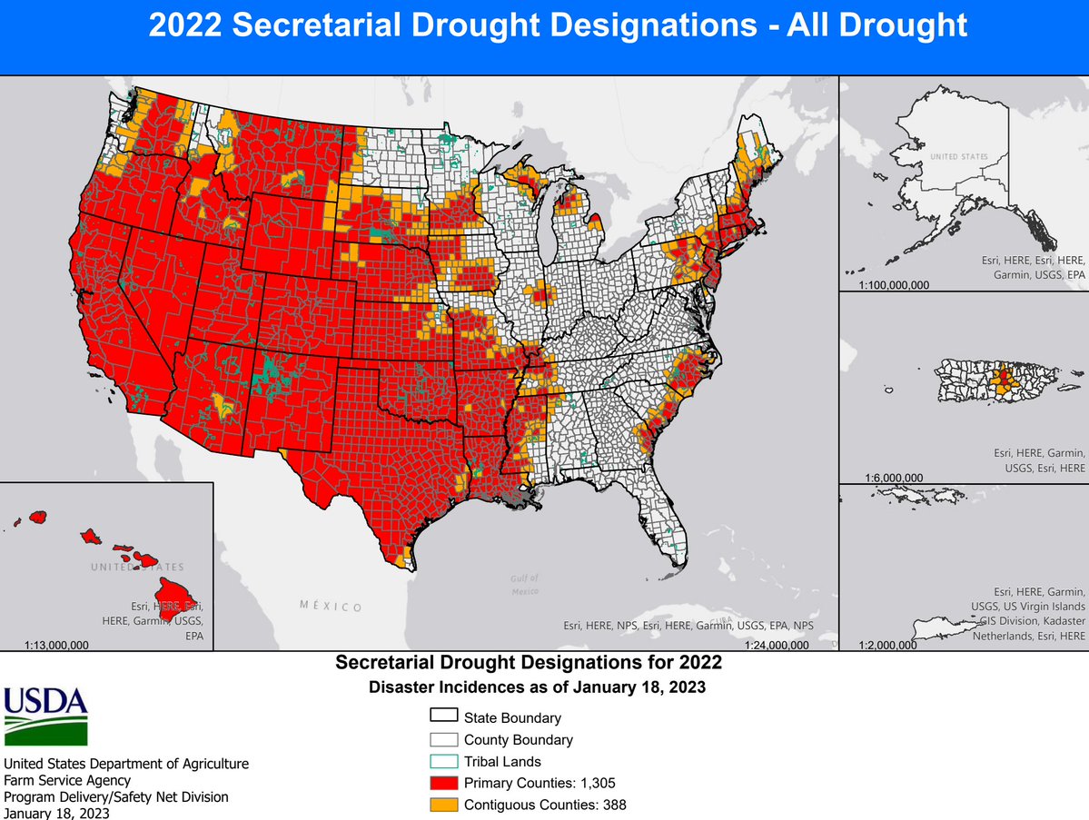 Updated 2022 Secretarial #Drought Designations through Jan. 18, 2023 ...