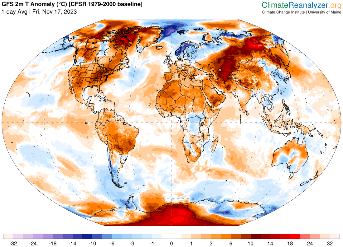 This map shows above or below average temperatures around the world ...